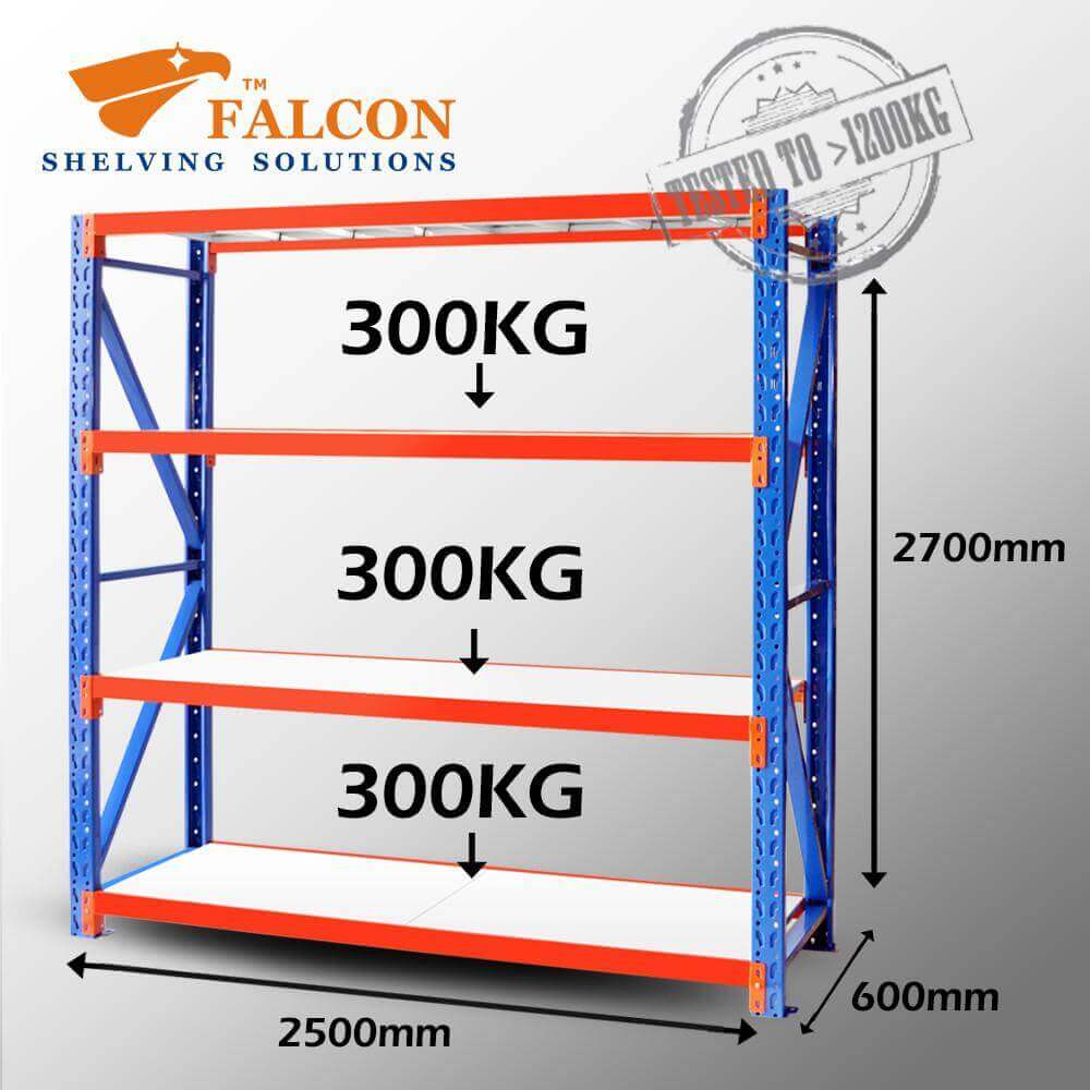 Heavy Duty Shelving 2.5mWx0.6mDx2.7mH Starter 300Kg/L - Falcon Shelving